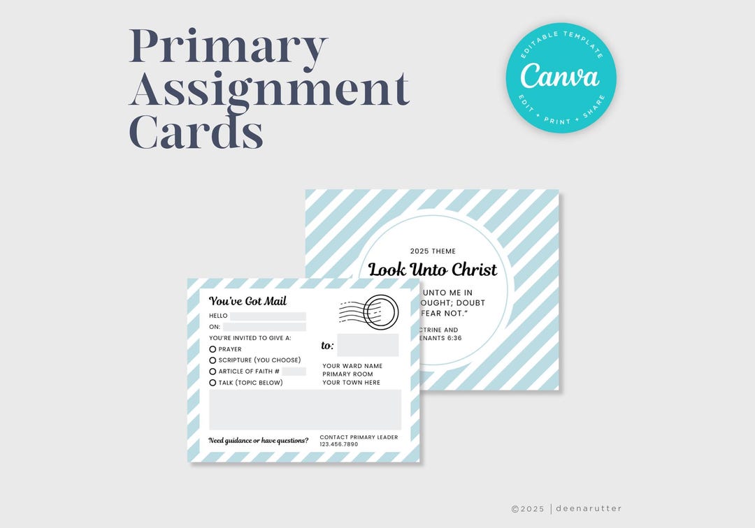 Primary Assignment Cards | 2025 Primary | Singing Time | Primary ...