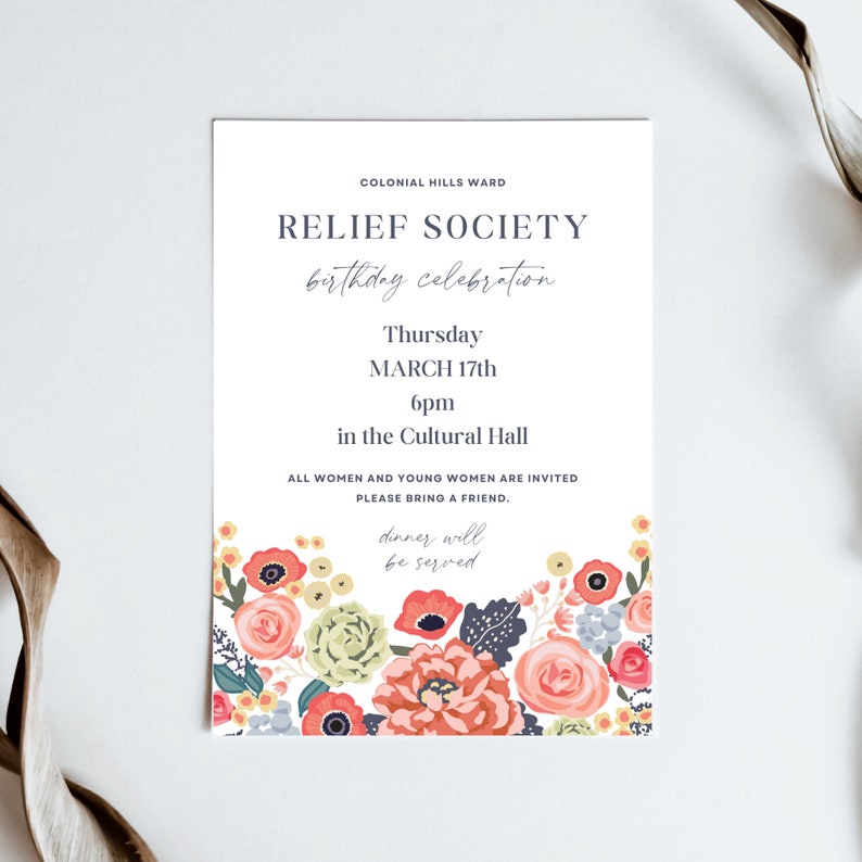 Relief Society Invites, Editable Template, All Occasion Floral ...