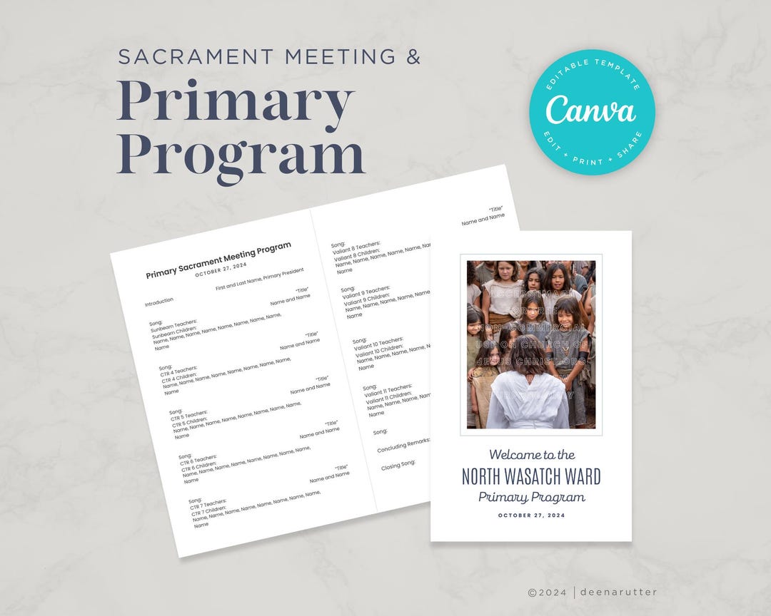 Sacrament and Primary Program | Pack #1 |editable Canva Template | LDS Primary 2024 | LDS ...