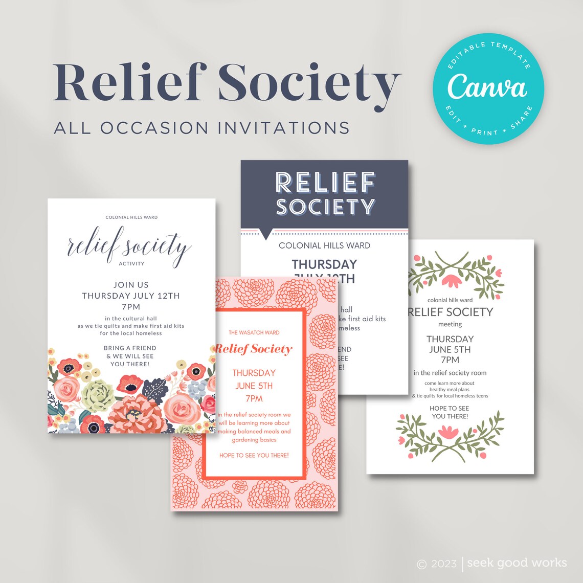 Relief Society Invitations Pack 1 Handouts Announcement - Etsy