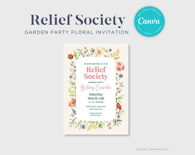 LDS Invitation, LDS Printable Invitation, Relief Society Birthday ...