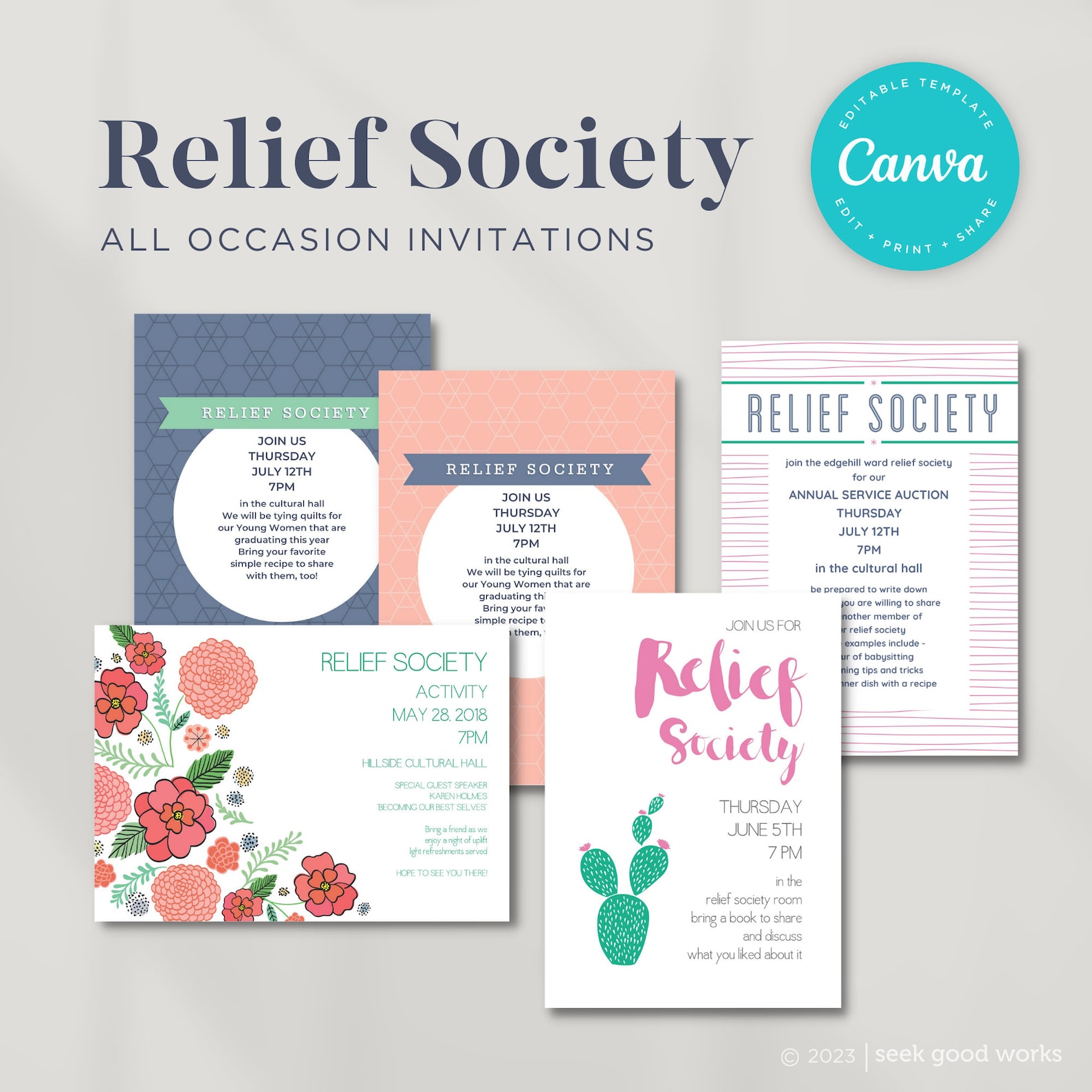 Relief Society Invitations Pack 2 Handouts Announcement - Etsy
