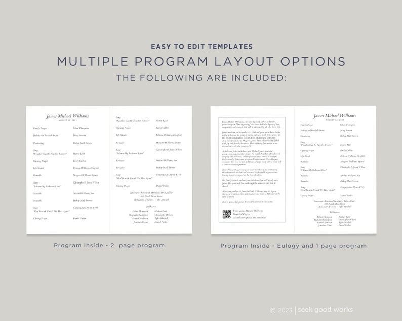 Editable Funeral Program Template Foldable Memorial Program Printable ...