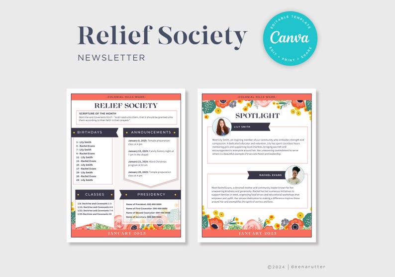Relief Society Newsletter | Editable Canva Template | Relief Society ...