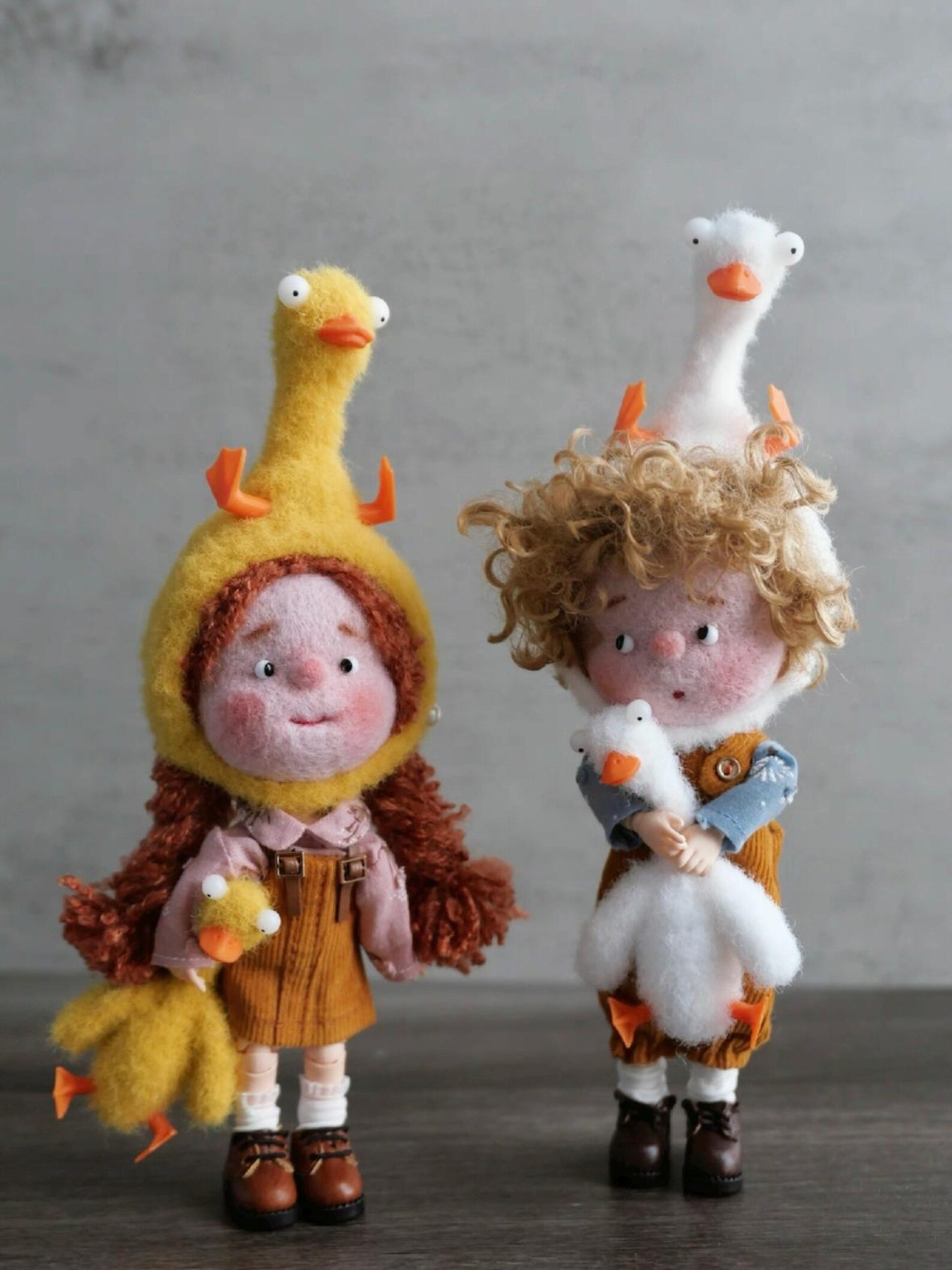 Wool Felt Doll 20cm - Bobo & Toto, Handmade Doll With Duck/goose ...