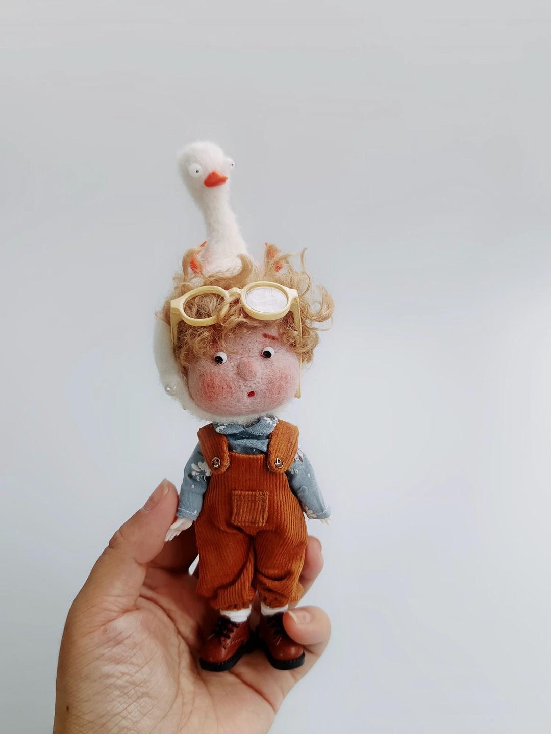 Wool Felt Art Doll 20cm - Toto or Bobo With Handmade Felt Animal Hat - Etsy