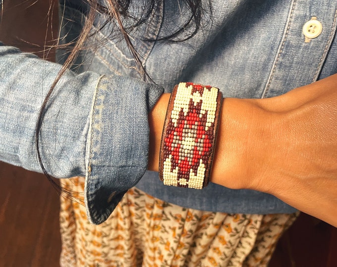 WBC-52 Handmade Beaded Leather Cuff Bracelet - Etsy