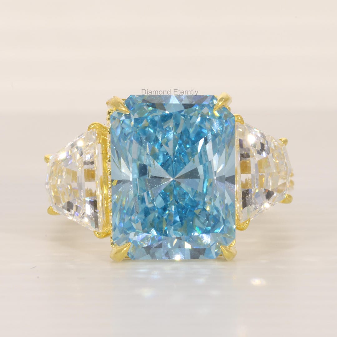 Ocean Blue Radiant Cut Ring Side Epaulette Diamond Ring Radiant ...