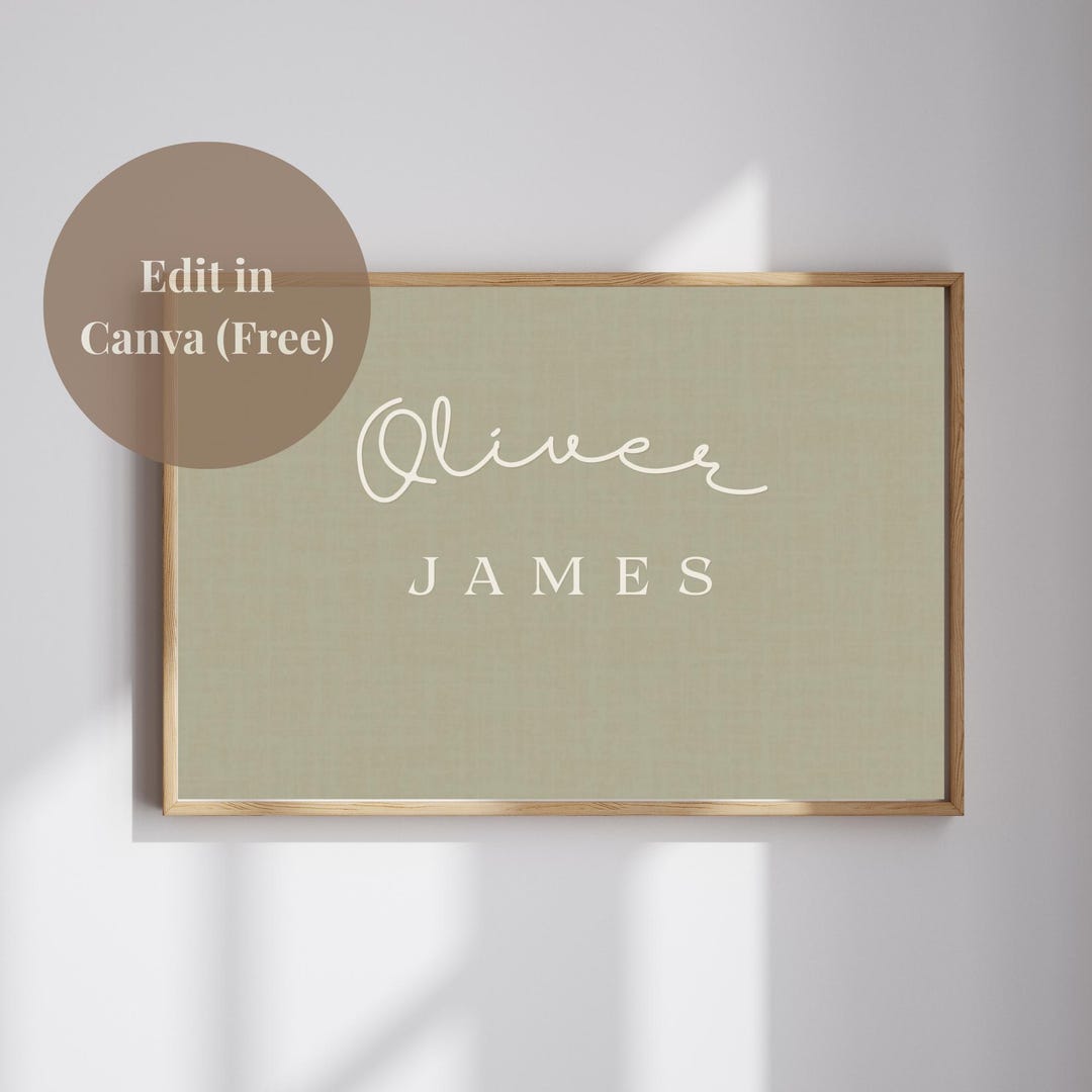 Olive Green Name Sign Template – Editable Canva Nursery Print - Etsy