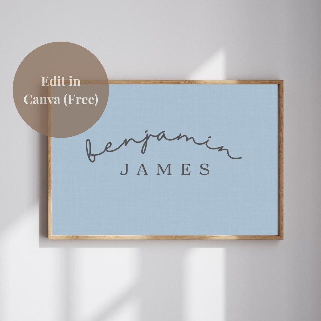 Editable Dusty Blue Checkered Name Sign – Canva Nursery Template - Etsy