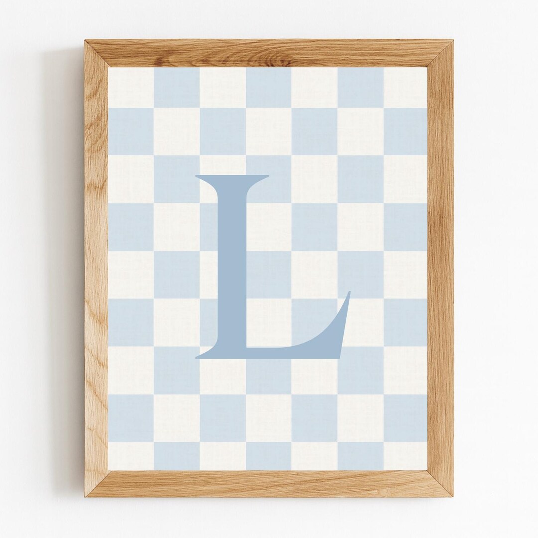 Dusty Blue Checkered Letter L – Nursery Wall Art Printable - Etsy