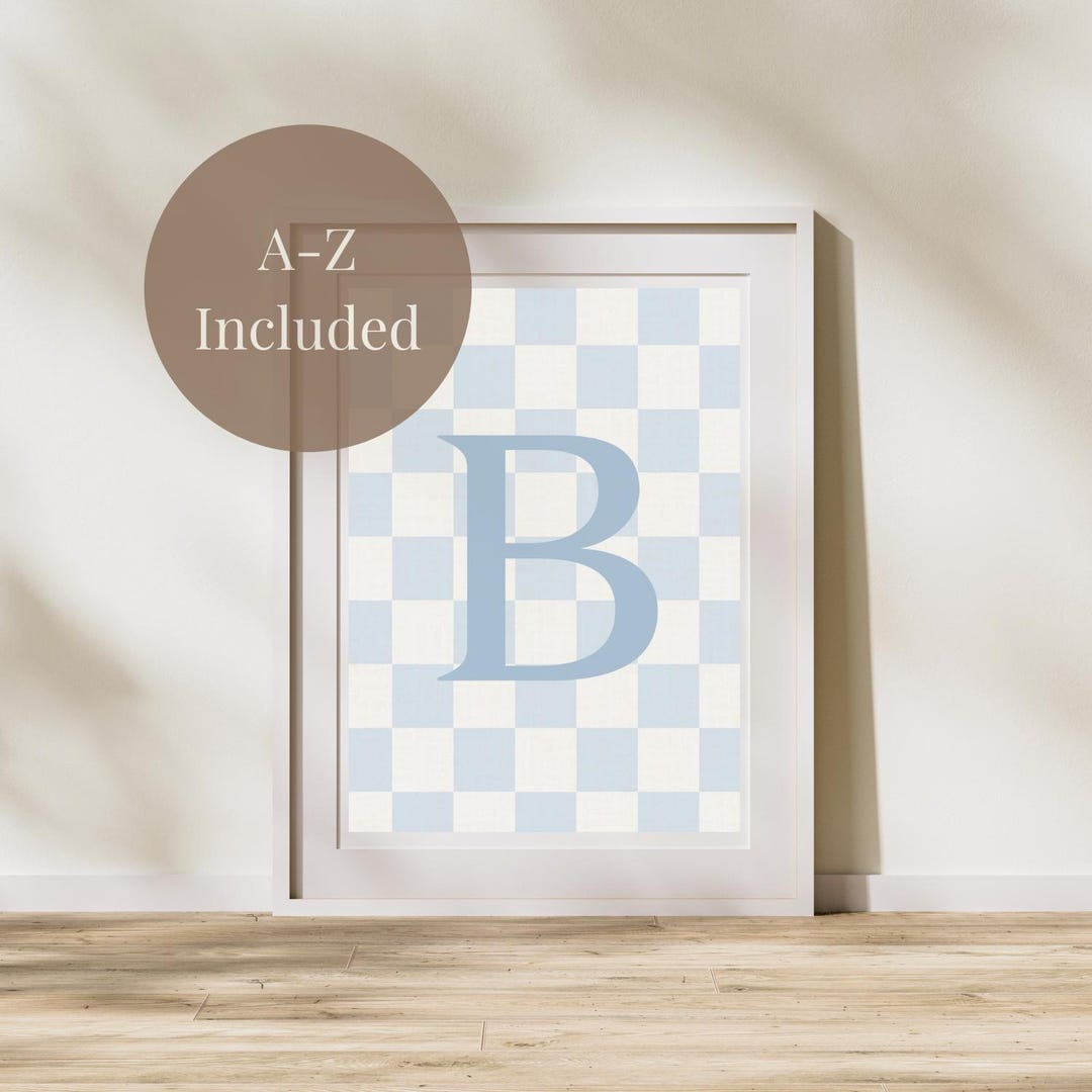 Dusty Blue Checkered Letter Print Set: Nursery Wall Art (digital ...
