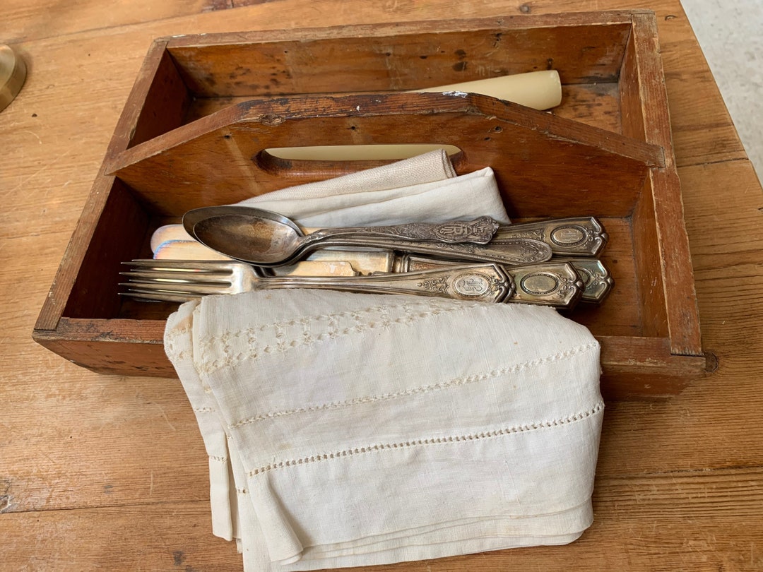 Vintage Wood Caddy Silverware Holder - Etsy