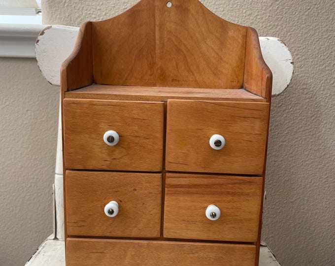 Vintage Primitive Farmhouse Spice Cabinet - Little Drawers With Knobs ...