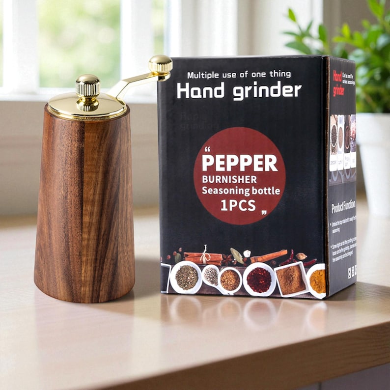 Solid Wood Hand-crank Pepper Grinder, Handmade Western Style Spice Mill ...