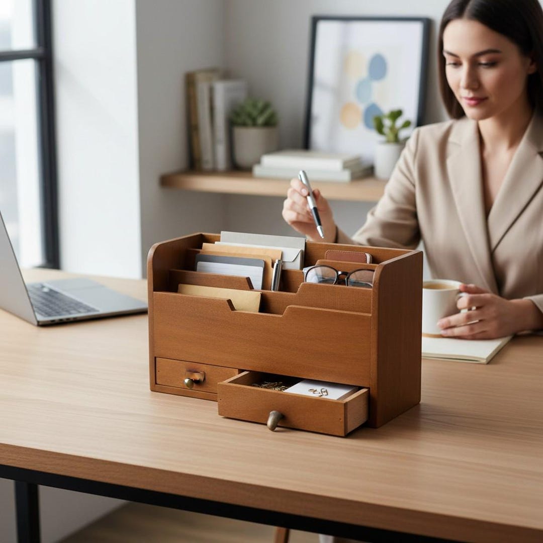 Vintage Wooden Desktop Drawer Box for Office Supplies Groceries Filing ...