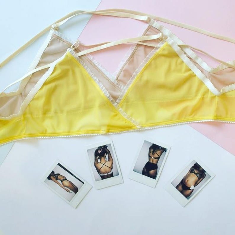 Yellow Bra Mesh Bralette See Through Bra Bralette Neon Etsy