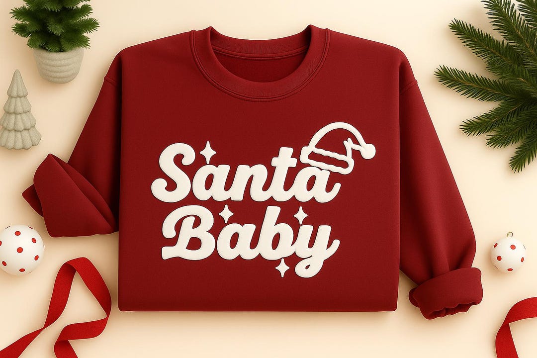 Cute Santa Baby Sweatshirt, Puff Embossed Christmas Crewneck for Women ...