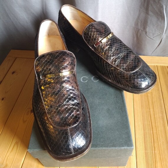 Gucci Runway Vintage Python Skin Loafers Brown irides… - Gem