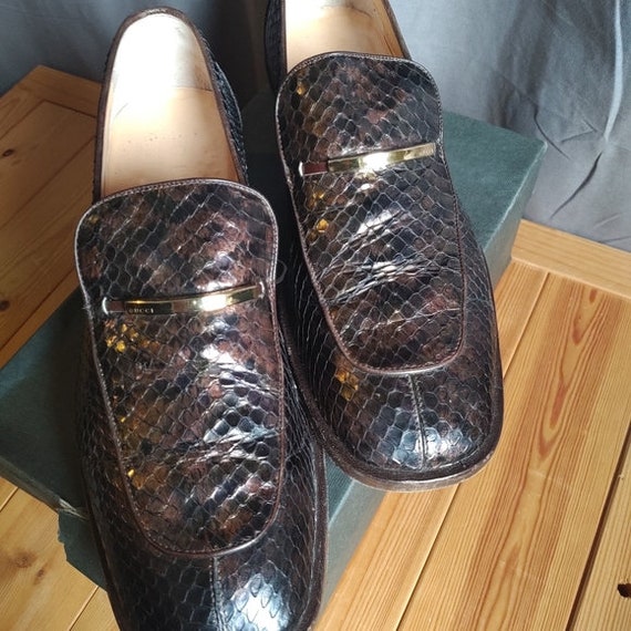 Gucci Runway Vintage Python Skin Loafers Brown irides… - Gem