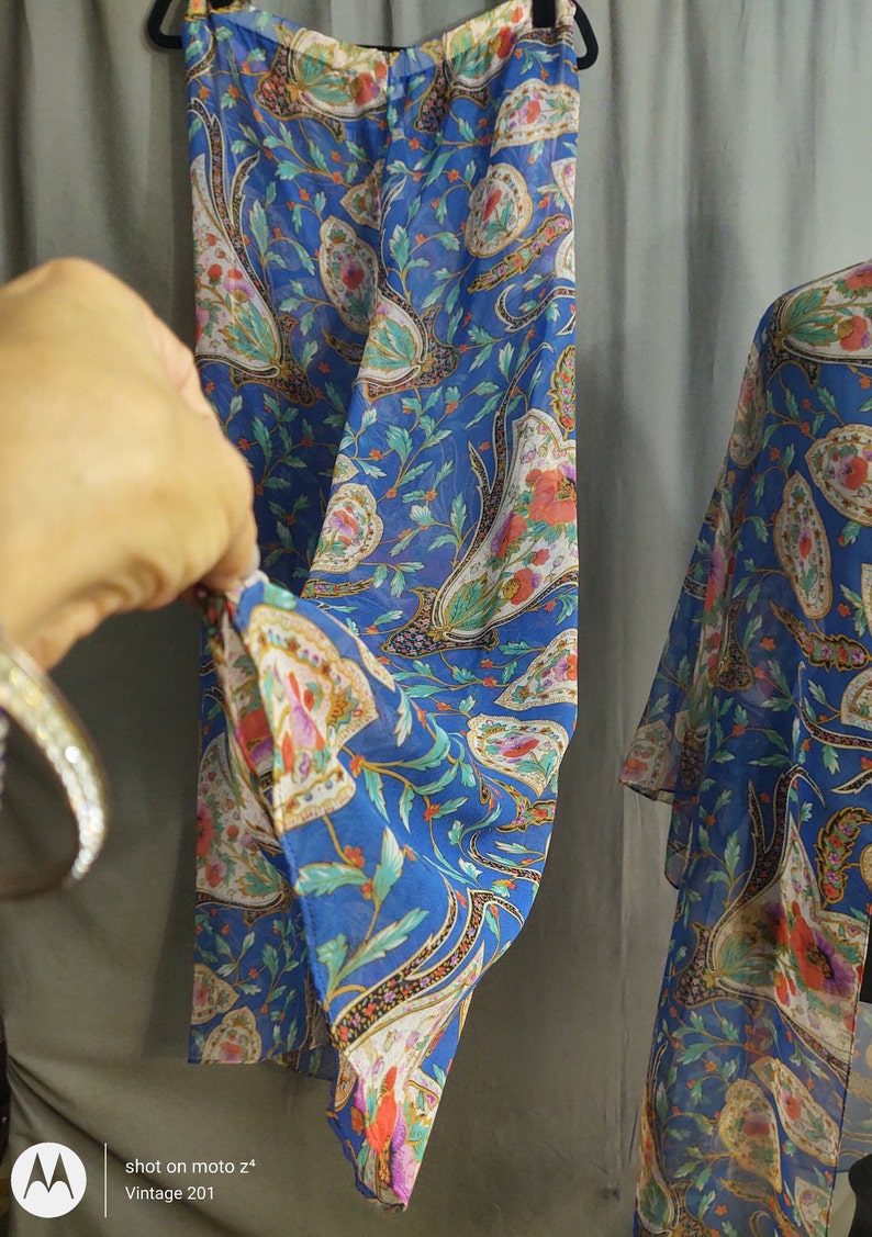 Albert Capraro Sheer Floral Print Pant Suit / Ensemble / Loungewear ...