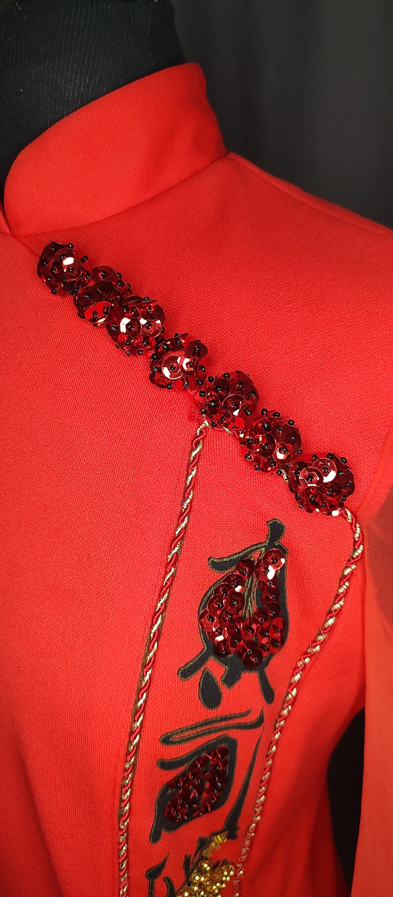1970s Albert Sheehan Cheongsam Dress in Coral Red With Red and Gold ...