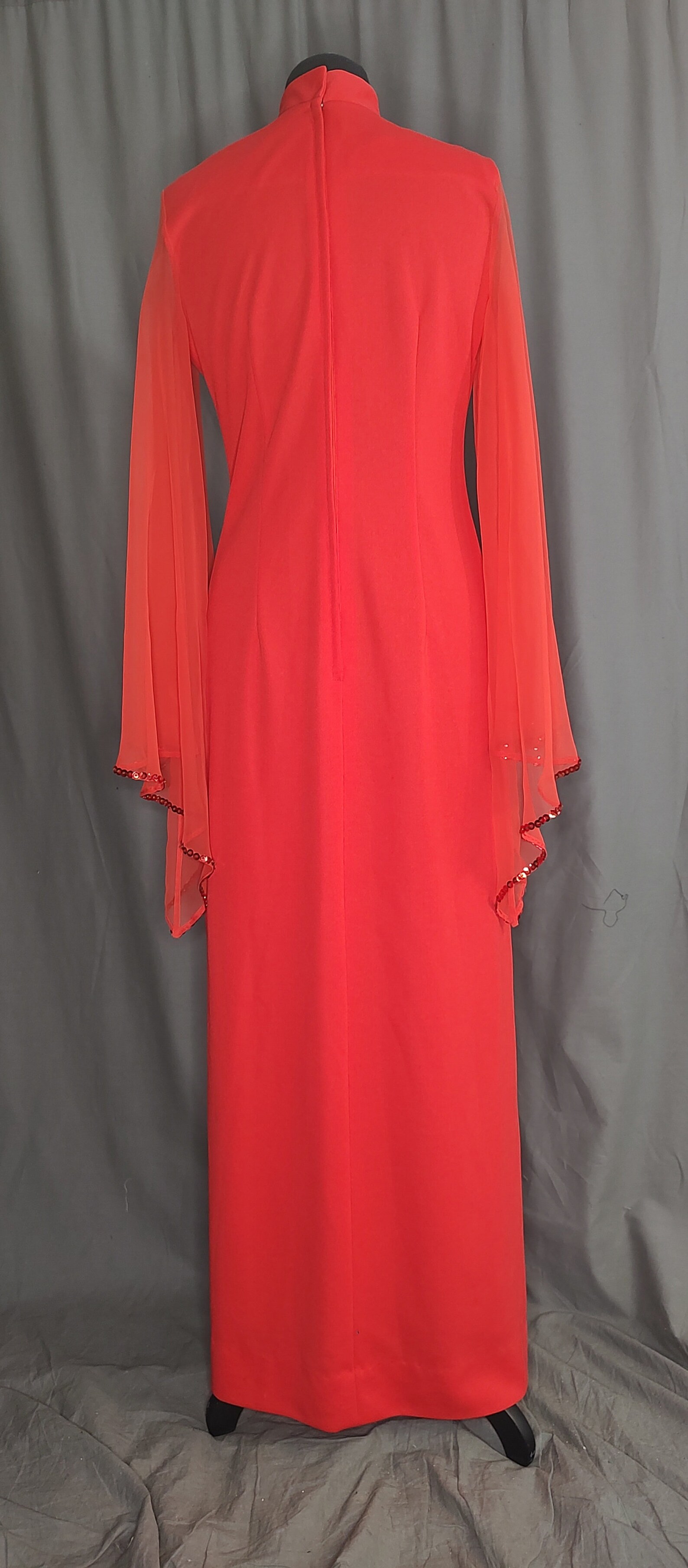 1970s Albert Sheehan Cheongsam Dress in Coral Red With Red and Gold ...