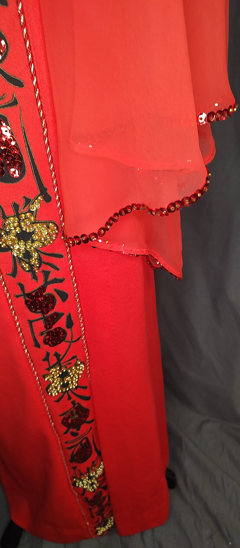 1970s Albert Sheehan Cheongsam Dress in Coral Red With Red and Gold ...