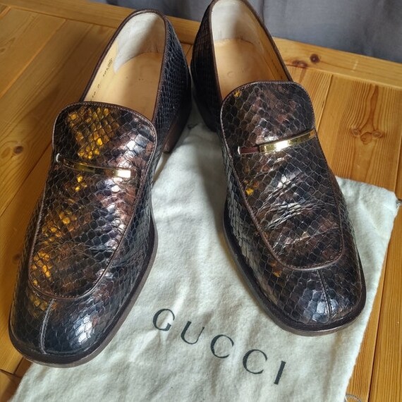 Gucci Runway Vintage Python Skin Loafers Brown irides… - Gem