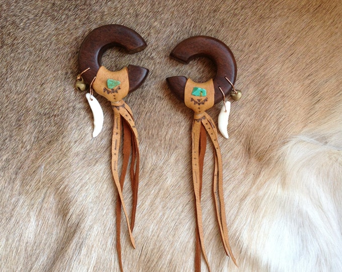 MADE TO ORDER A Pair of Tribal Leather Handmade Wooden Hooped - Etsy