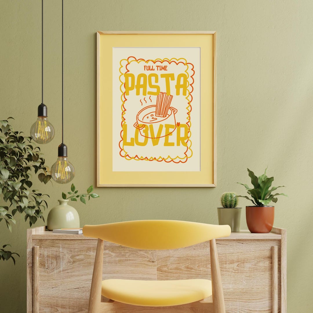 Retro Kitchen Art Prints: Pasta, Farmhouse, Yellow, Vibey (digital ...