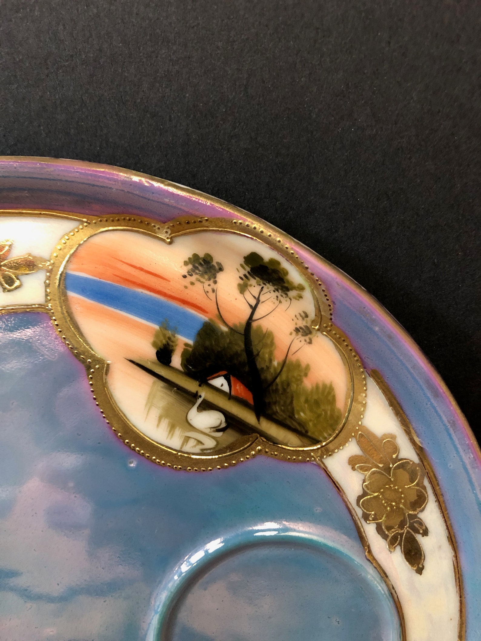 Vintage Blue Lustreware Luncheon Plates W/swan Scene, Set of 6 (V348 ...