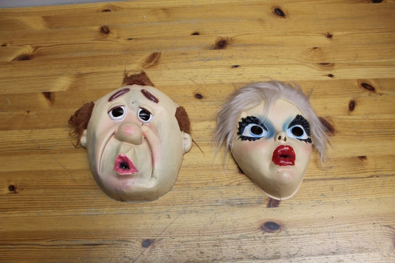 Vintage 50s Halloween Plastic Man and Woman Masks E13762 | Etsy