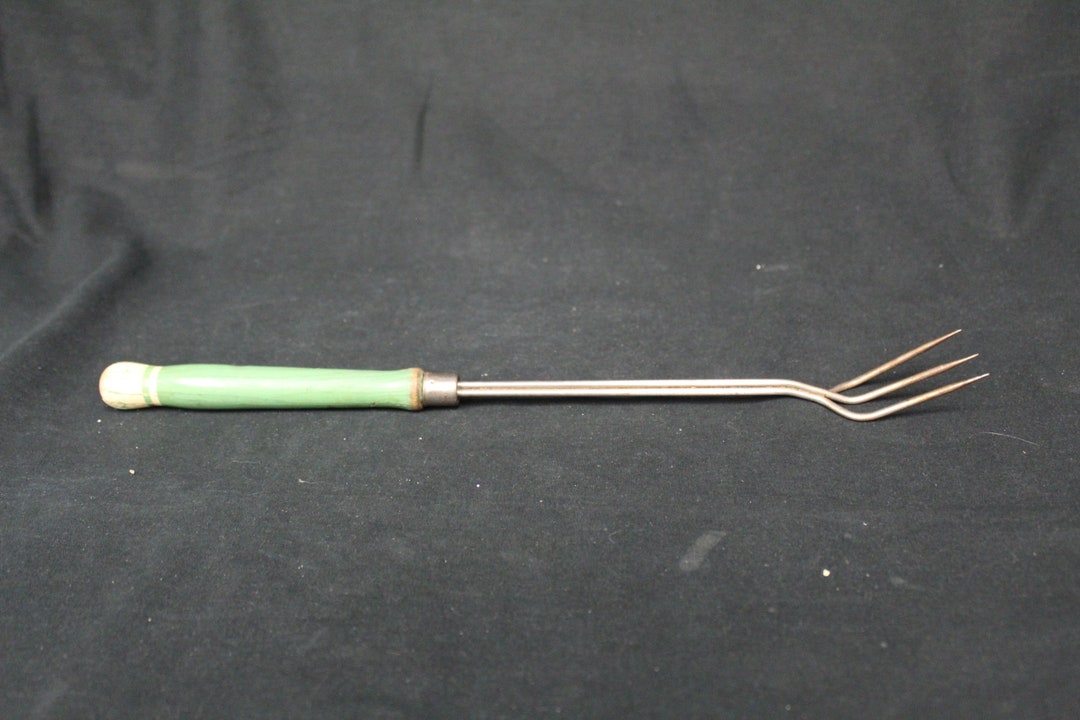 Vintage 3 Prong Serving Fork With Green Wood Handle and White End ...