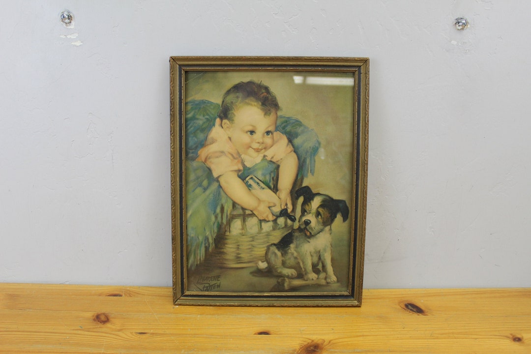 Vintage Laurette Patten 'everybody Likes It' Baby & Dog Framed Print ...