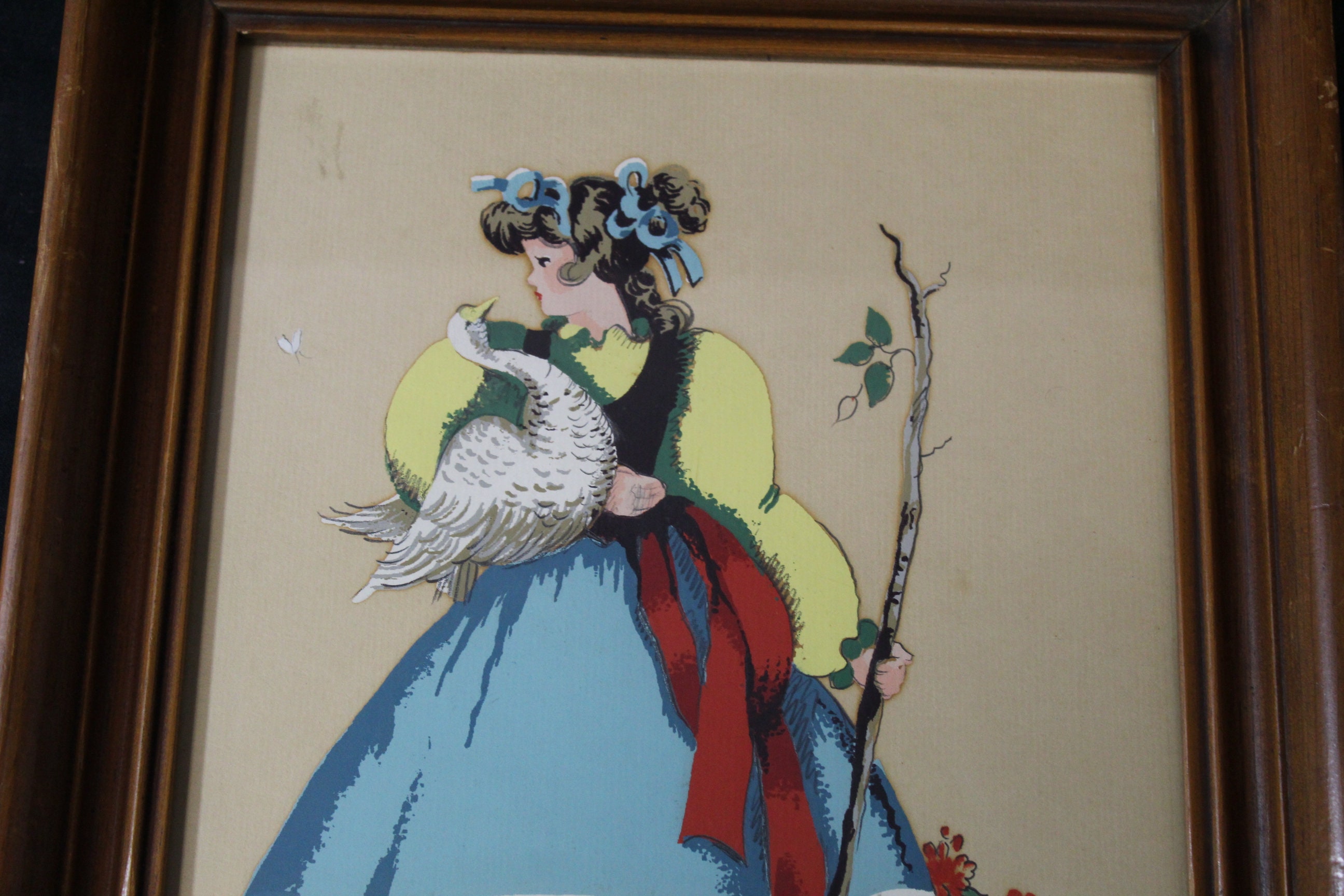 Vintage Margo Alexander Female Peasant & Goose in Wood Frame - Etsy UK