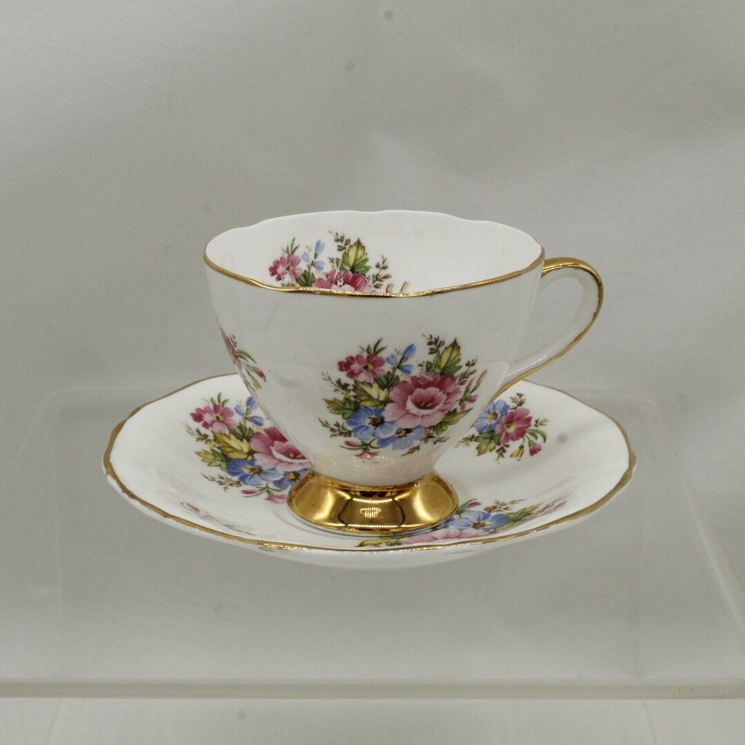 Vintage Hazel Sharon England Tea Cup & Saucer W/ Gold Base (V7528) - Etsy