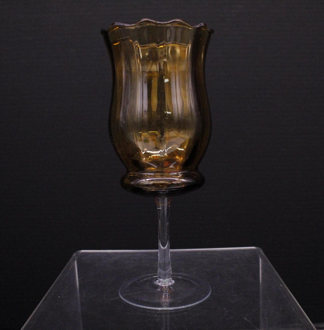 Vintage Amber Glass Candle Holder With Flared Top, Clear Tall Stem ...