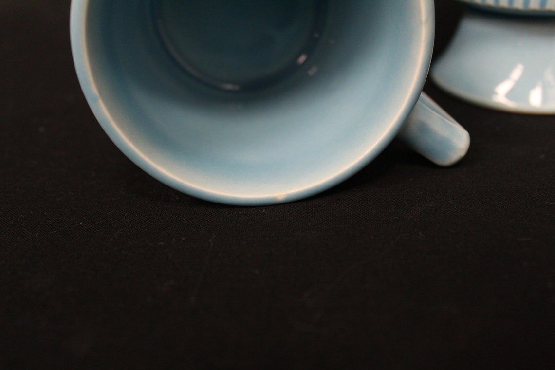 Vintage Bright Blue Ribbed Pedestal Coffee Mugs Set of 2 | Etsy