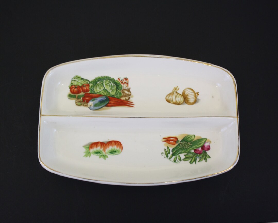 Vintage Divided Small Relish Plate With Vegetable Decals (E273) - Etsy