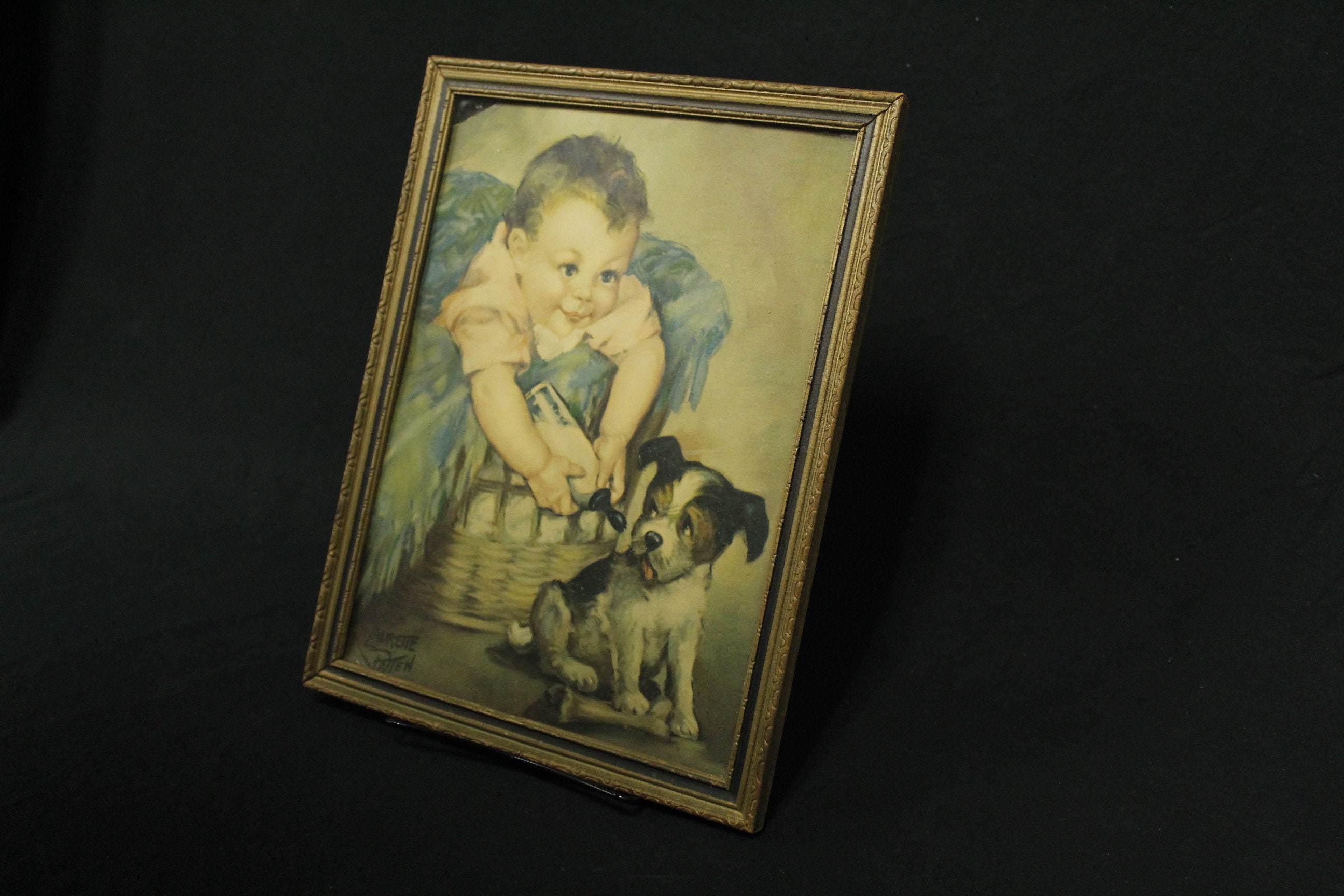 Vintage Laurette Patten 'everybody Likes It' Baby & Dog Framed Print ...
