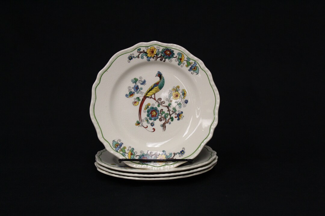 Vintage Set of 4 Ceramic Saucers With Flowers and Pheasant (V2499) - Etsy