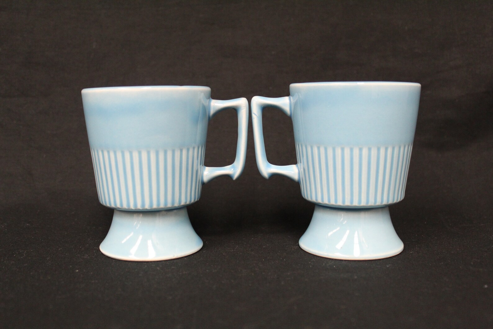 Vintage Bright Blue Ribbed Pedestal Coffee Mugs Set of 2 | Etsy