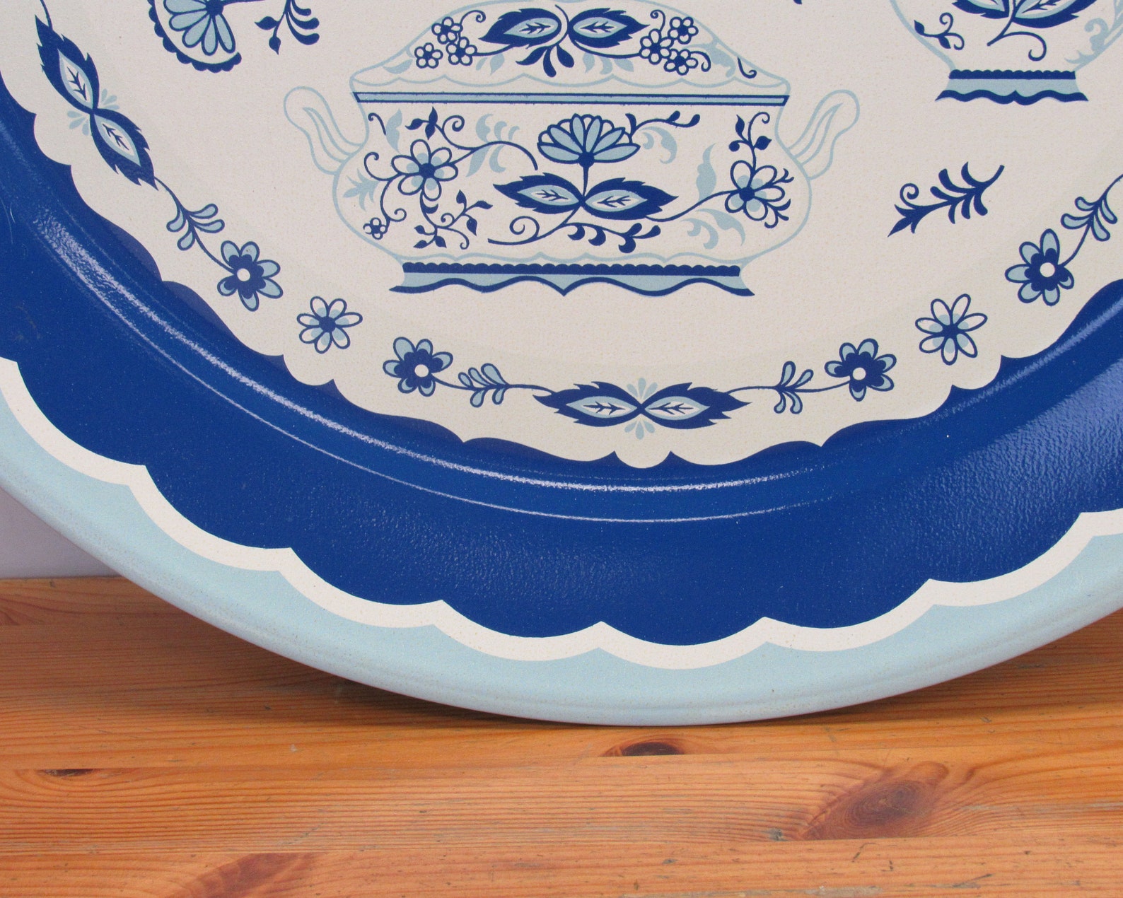 Vintage Large Round Metal Tray With Blue and White Tea Set - Etsy
