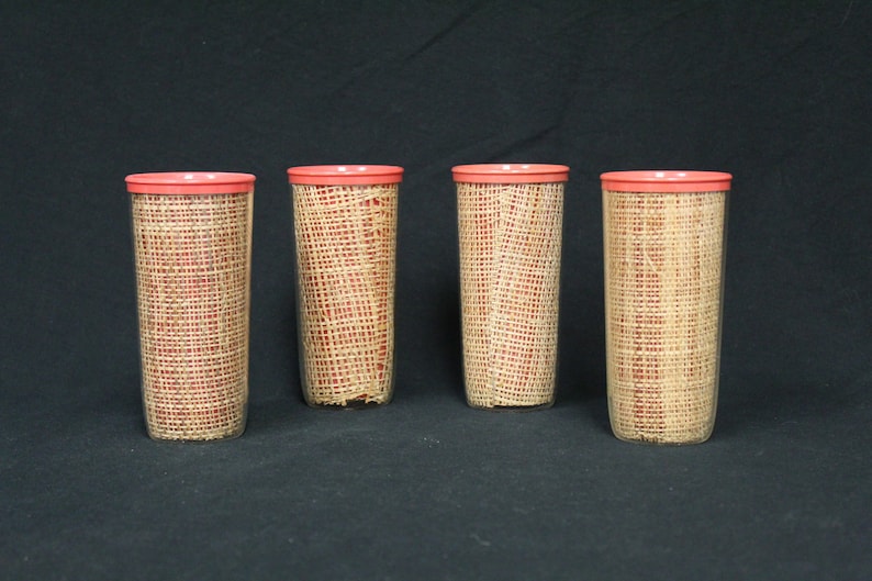 Vintage Salmon Pink Raffiaware Tumblers Set of Four (E121614) - Etsy