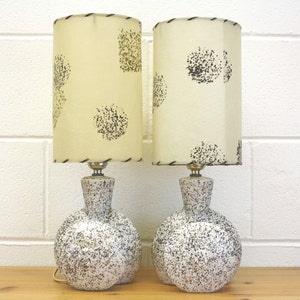 Vintage Atomic Splatter Glazed Ceramic Bedside Lamps With Shades, Set ...