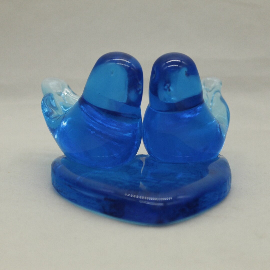 Vintage Double Blue Birds on Heart 1999 Leo Ward Signed Art Glass ...