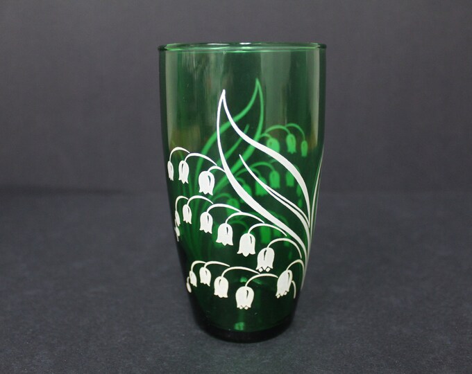 Vintage Emerald Green Glass With White Lily of the Valley Decal (V308 ...