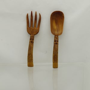 Vintage Bearded Man's Face Hand Carved Wooden Small Serving Set Spoon ...