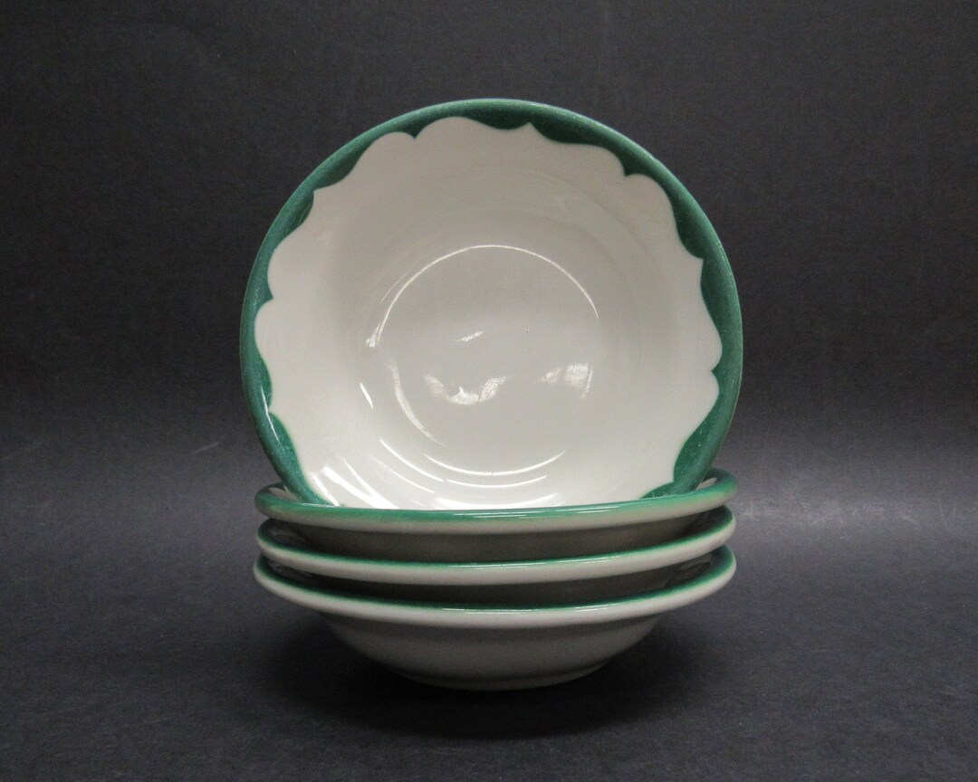 Vintage 5" Tepco Berry Bowls With Teal Wave Border, Set of Four (E5382 ...